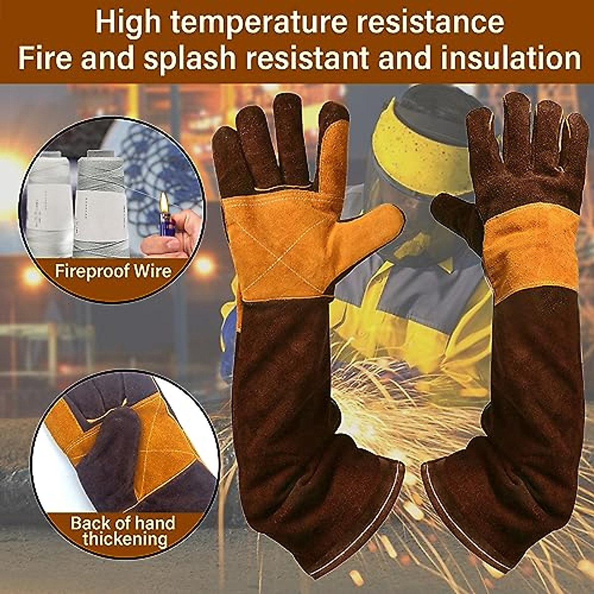 Animal Handling Gloves,Cat Bite Proof Gloves,Leather Welding Gloves For Men And Women,Multipurpose Dog Bite Gloves,Snake & Bird Handling Gloves For Cat Dog Bird Falcon Livestock Snake