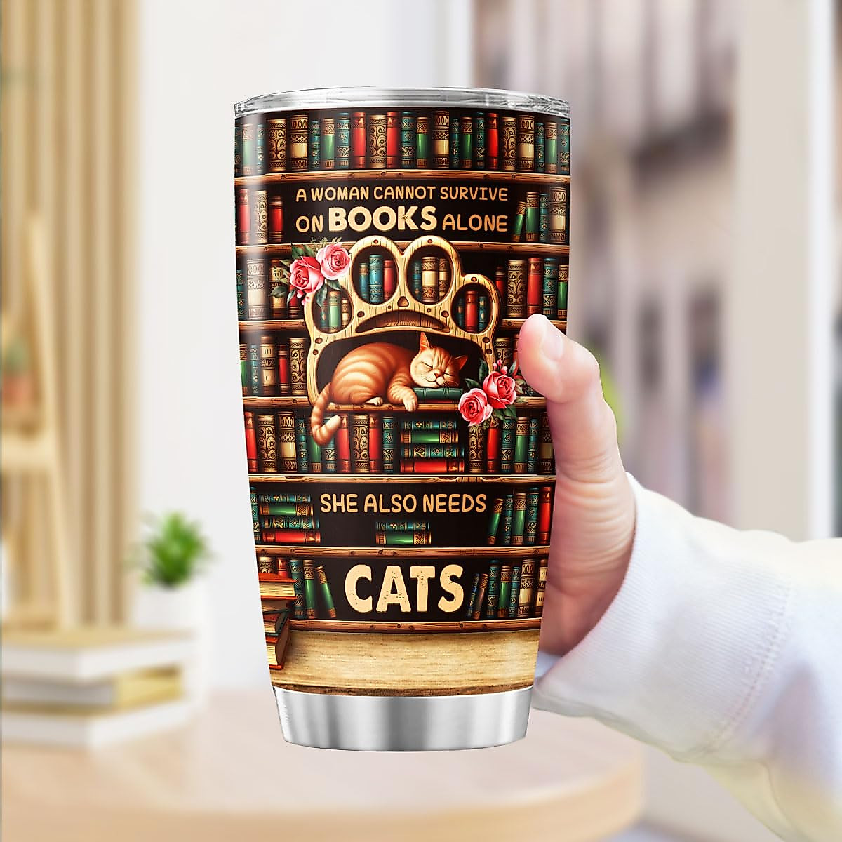 HUBUPU Cat Lovers For Tumblers, Tumbler 20 Oz With Lid And Straw, Book Gifts, Girl Loved Books And Cats