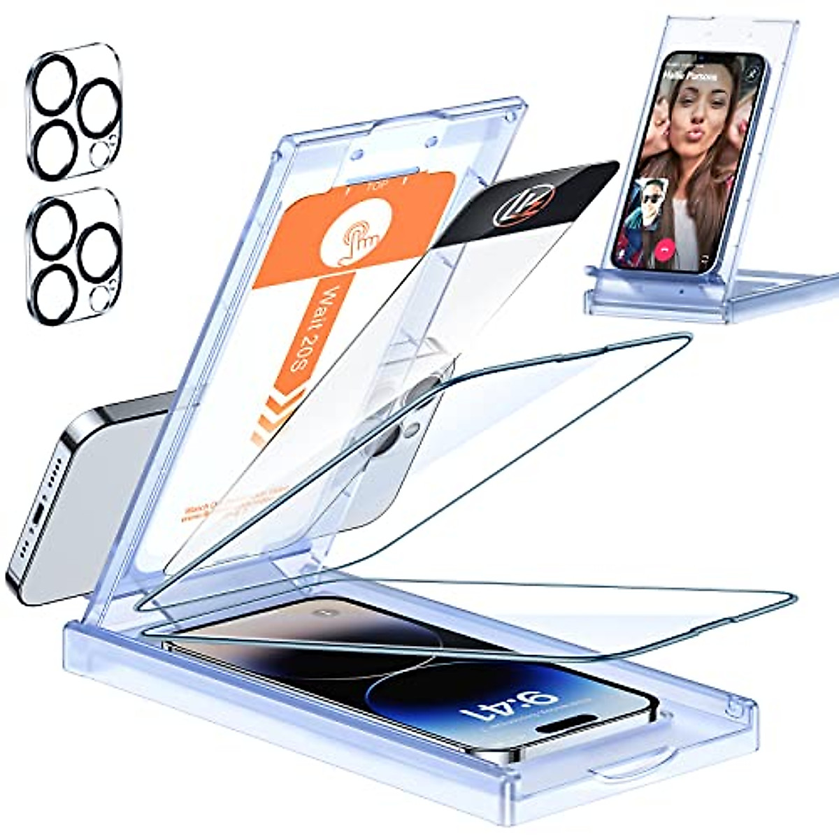 LK 2 Pack iPhone 14 Pro Max Screen Protector [Auto Dust-Elimination] with 2 Pack Camera Lens Protector, 9H Hardness, Easy Installation, Ultra-Thin Anti-Scratch for iPhone 14 Pro Max