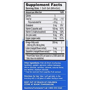 Ocuvite Eye Vitamin & Mineral Supplement, Contains Zinc, Vitamins C, E, Omega 3, Lutein, & Zeaxanthin, Bausch & Lomb Ocuvite Adult 50+ Eye Vitamin & Mineral Softgels, 50 Count (Packaging May Vary)