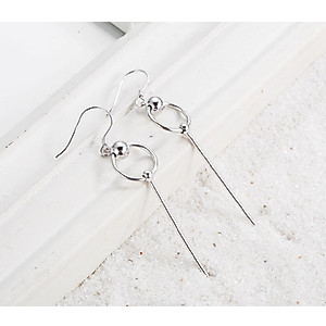 925 Sterling Silver Bead with Long Line Bar Dangle Earrings