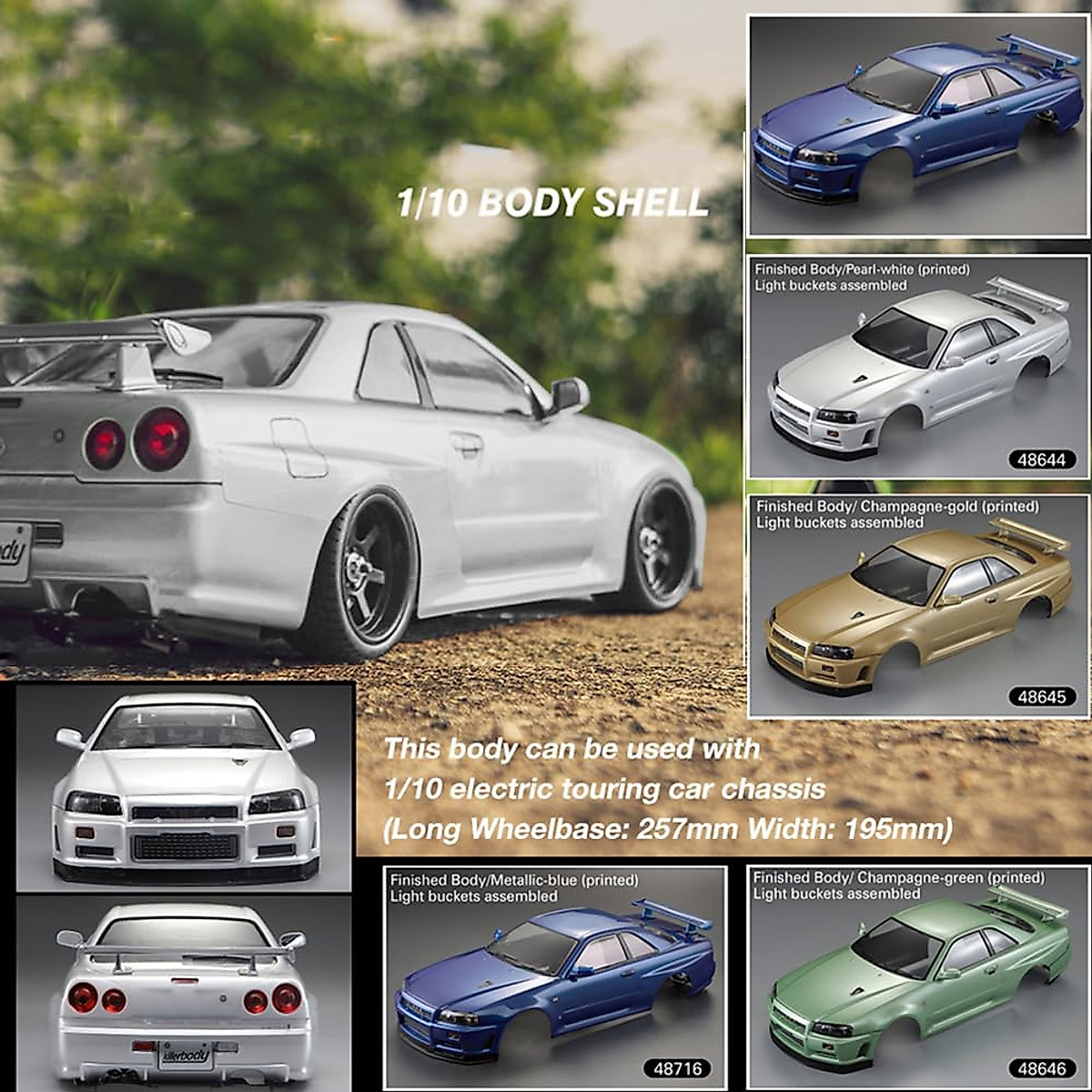 Goolsky Killerbody 48646 Skyline (R34) Finished Body Shell Frame for 1/10 Electric Touring RC Racing Car DIY (White)