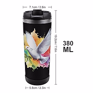 Dove Peace Symbol Watercolor Travel Coffee Mug Reusable Insulated Drinking Cup with Lid for Home Outdoor Works 13 Oz