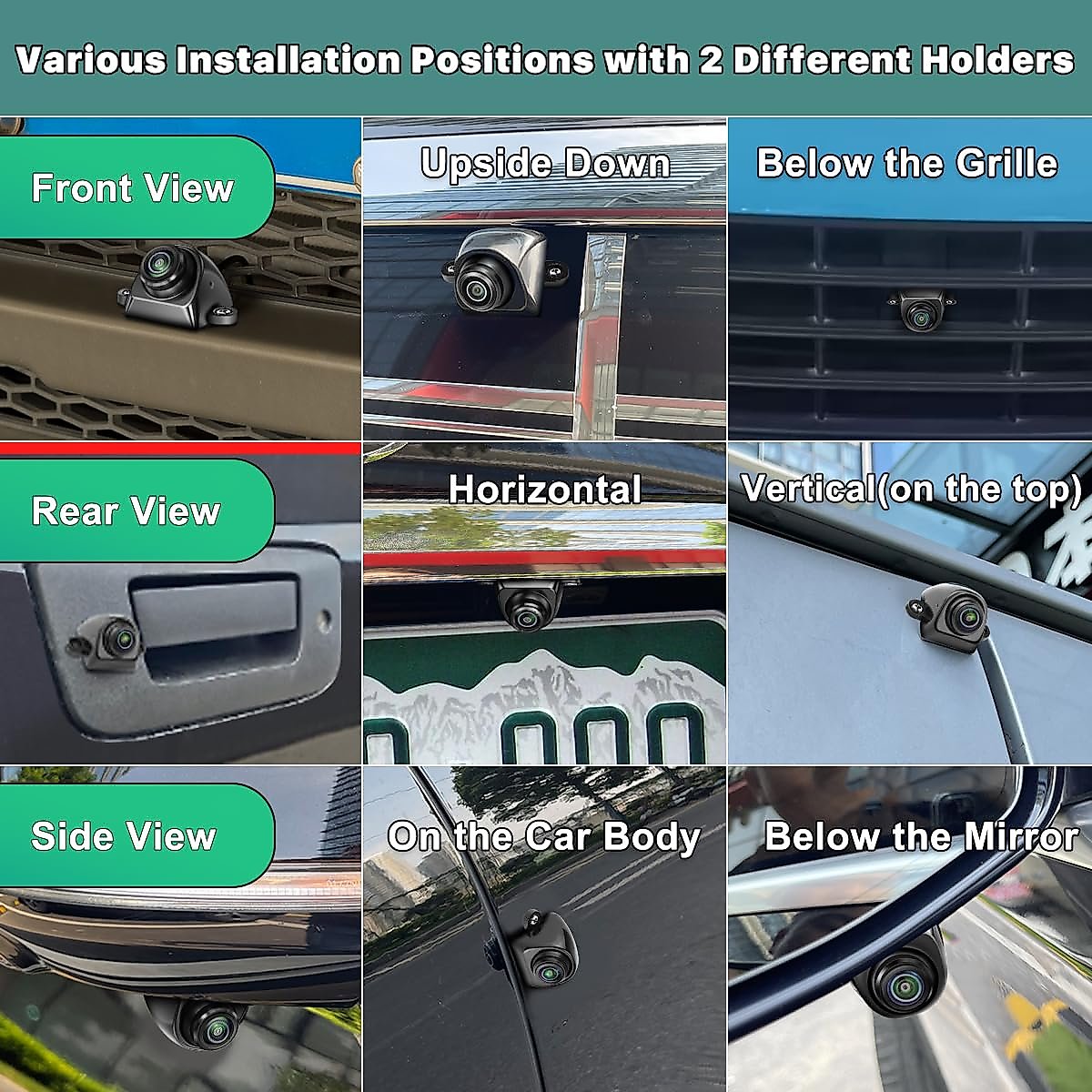 HD Backup/Front/Side View Camera, GreenYi AHD 720P Reverse Rear Cam for Car, SUV, RV, Trailer, Camper, Van, Pickup, Metal Shell, Adjustable Fisheye Lens, 170 Degrees Viewing Angle(Black)