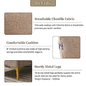 VERYKE U Shape Sectional Sofa Couch,Modern 110'' Chenille Fabric Sectional Couch Sofa, Upholstered Sofa Bed with Golden Metal Legs for Living Room