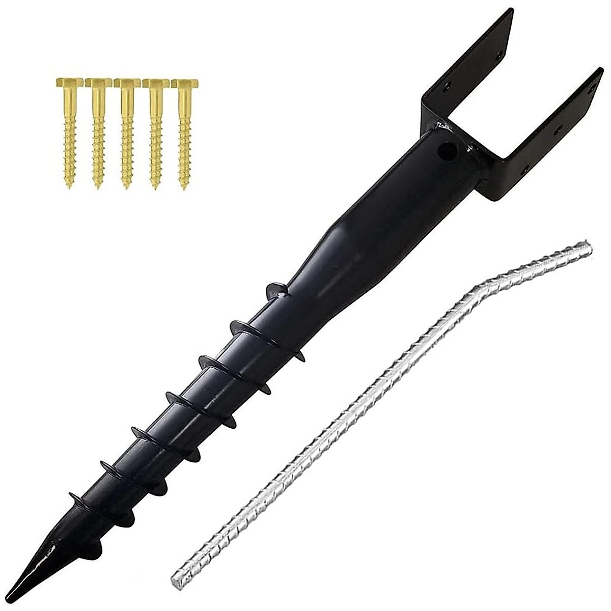 Furnishh No Dig Ground Anchor 4"x4" Post Holder U Model Screw in Post Stake for Mailbox Posts and Fence Posts, 27" Long Post Anchor Spike, Black