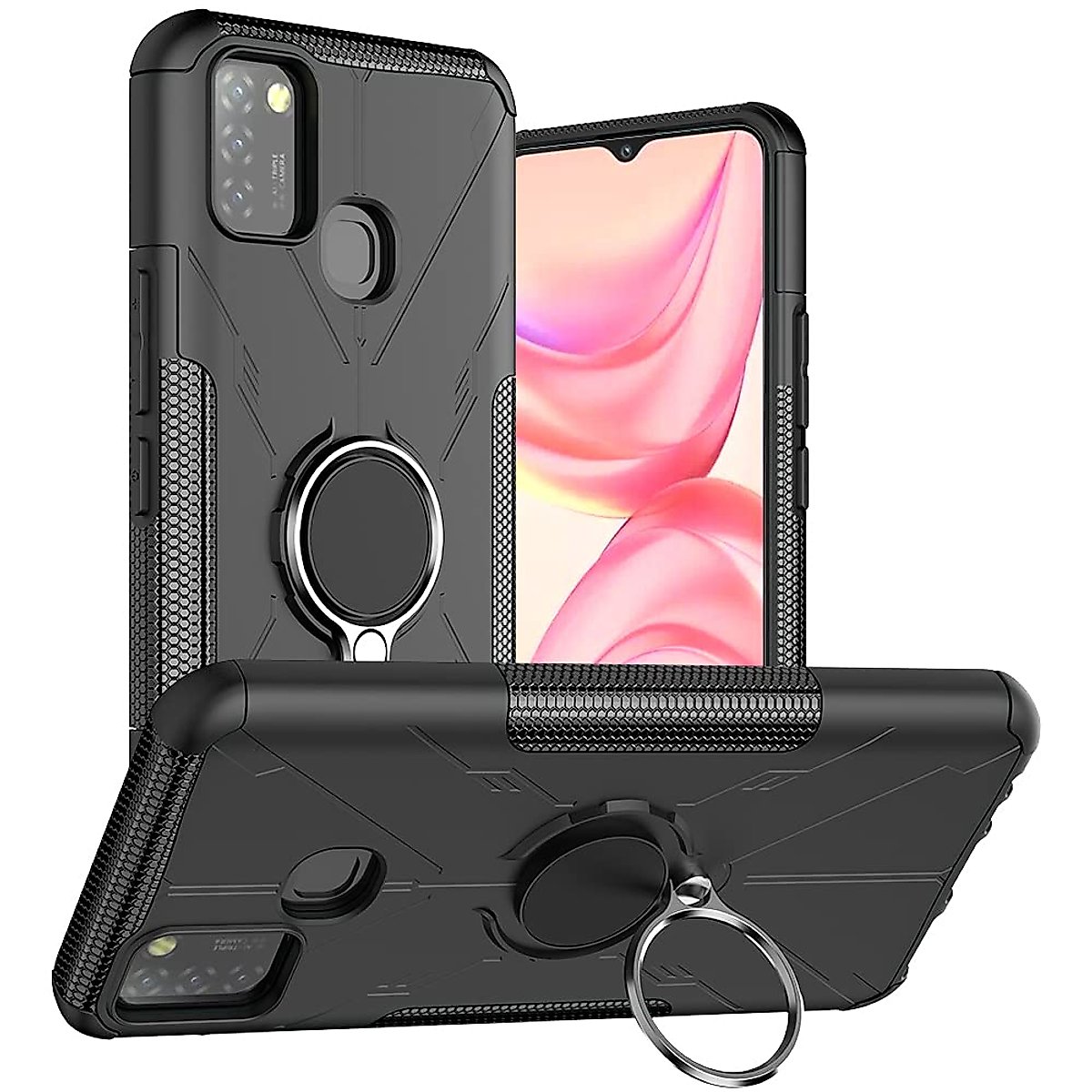 Kukoufey Case for Infinix Smart 5 Case Cover,360°Rotatable Kickstand Dual Layer Shockproof Case for Infinix Hot 10 Lite X657B / Smart 5 Case Black