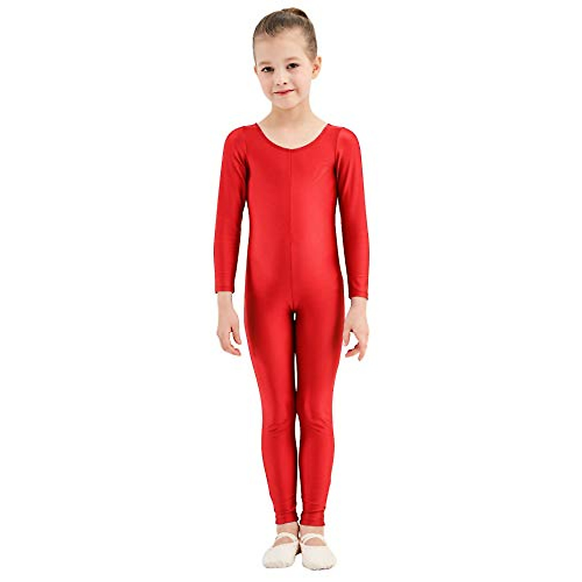 speerise Girls Unitards Gymnastics Long Sleeves Full Body Toddler Ballet Leotards for Kids Costumes, Red, XXL