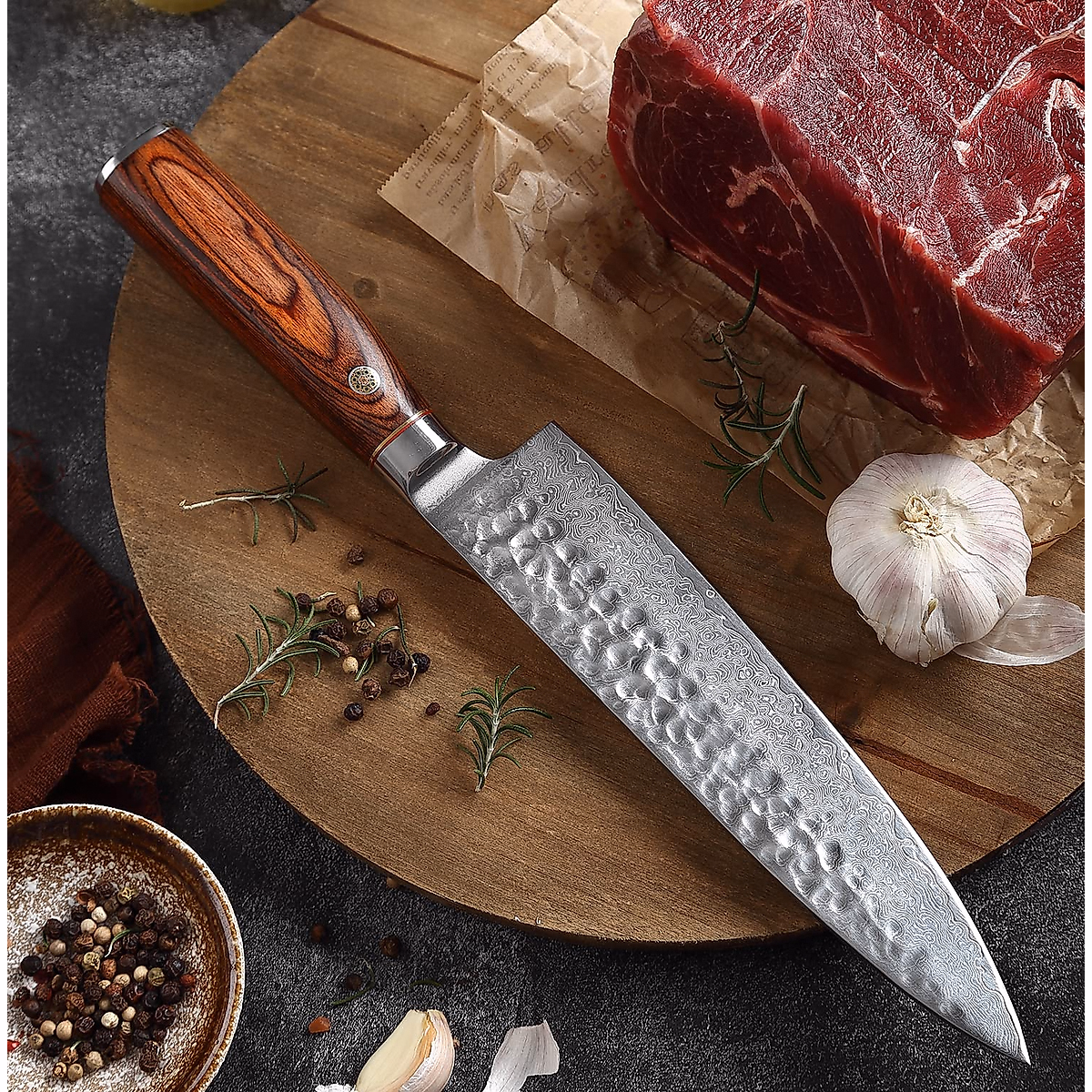 Kimfeng Damascus Chef Knife Handmade 67-Layer Folding Kitchen Knives 8 Inch Professional Chef Knives Japanese VG10 Core Stainless Steel Forging Corrosion Resistance