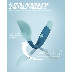 6 Pcs Silicone Baby Spoons Self feeding 6+ Months, Baby Spoons First Stage with Bendable Handle, Cucharas para Bebes, Infant Spoons