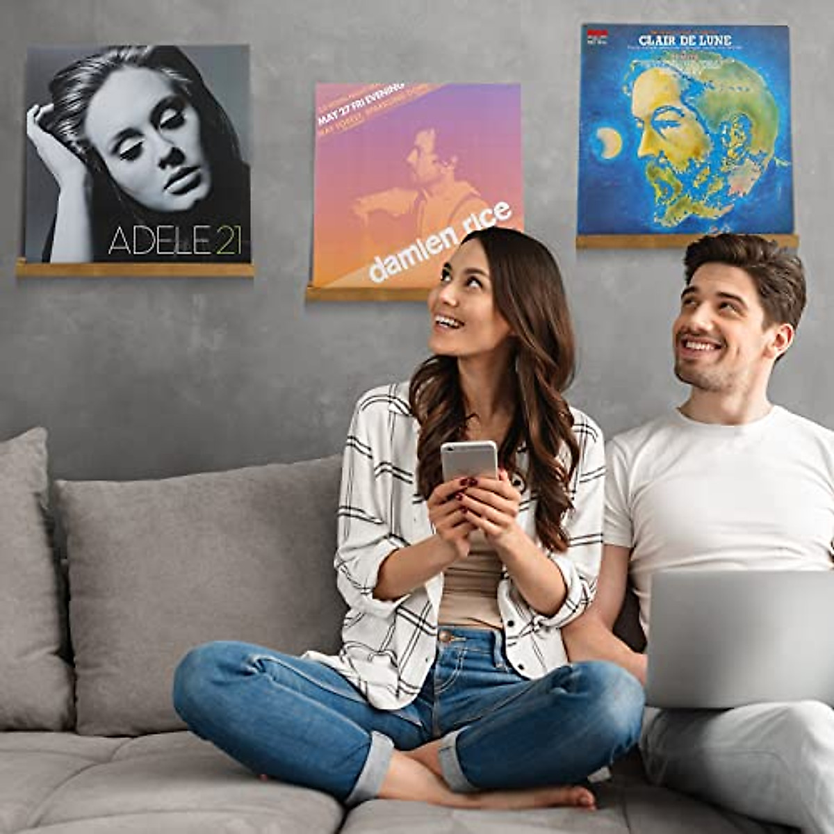 Amyhill 12 Pieces Vinyl Record Wall Mount Wood Record Holder Wall Mount Vinyl Holder Display Record Shelf Storage Vinyl Shelf Solid Vinyl Record Stand Wall Ledge Shelf Modern Floating Shelves for LPs