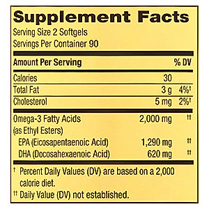 Spring Valley Omega-3 from Fish Oil 2000 mg, Eye, Brain, Heart Health, Lemon, 180 Softgels (Pack of 2)