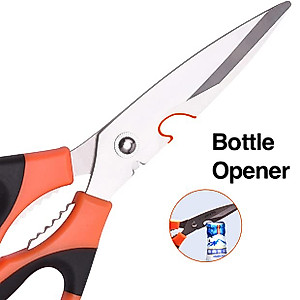 Edward Tools Heavy Duty Utility Scissors - 2mm Thick Ultra Sharp Stainless Steel Blades - Multi-use Shears with bottle opener, peeler, nut cracker - Craft and Kitchen Shears (1)