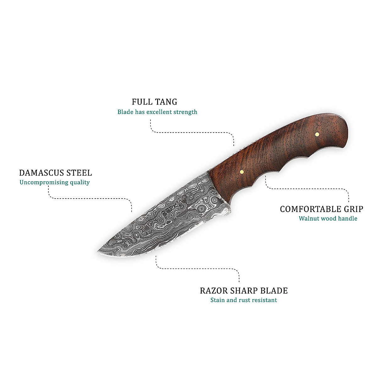 Price Cut - Handmade Damascus Hunting Knife - Full Tang - Outstanding Value