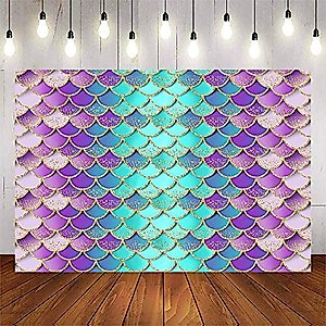 Avezano Mermaid Backdrops for Girls Birthday Glitter Mermaid Scales Princess Baby Shower Party Decorations Photo Booth Studio Props Banner 8x6ft
