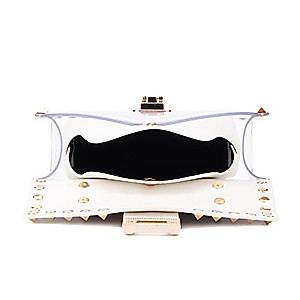 Olivia Miller Women's Fashion, Heather White Studded PVC Jelly Crossbody Bag w Detachable Chain Strap, Casual Trendy Purse Handbag