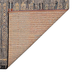 Liora Manne Marina Indoor/Outdoor Power Loomed Synthetic Blend Low Profile Area Rug - Traditional Geometric Casual Southwestern Colorful (Tribal Stripe Black) (8'10" x 11'9")