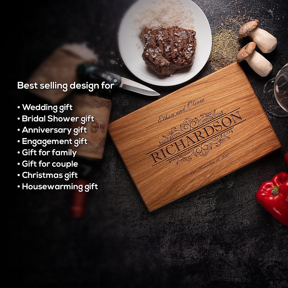 Stylish Swirl Personalized Engraved Cutting Board- Wedding Gift, Anniversary Gifts, Housewarming Gift,Birthday Gift, Corporate Gift, Award, custom13