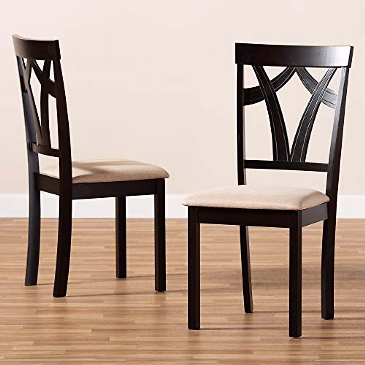 Baxton Studio Sylvia Dining Chair and Dining Chair Sand Fabric Upholstered and Espresso Brown Finished Dining Chair