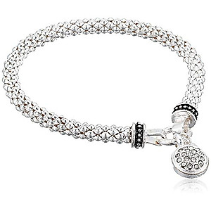 NINE WEST Women's Silvertone Crystal Pave Circle Stretch Bracelet