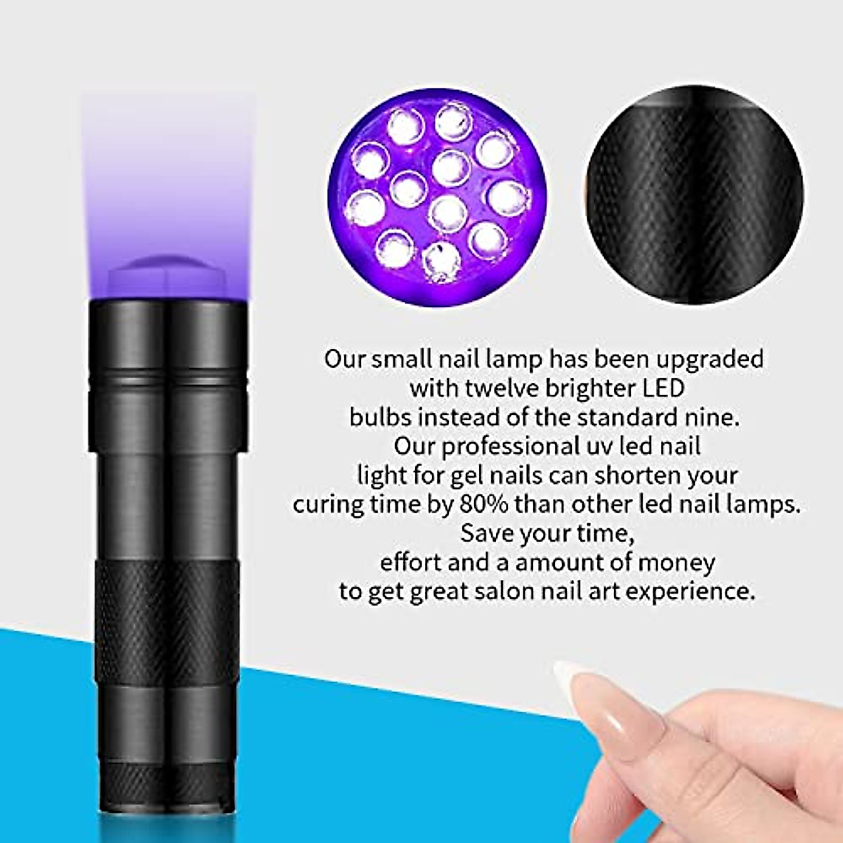 DOUITH Mini UV LED Nail Lamp for Gel Nails with 12 LED, Portable Gel LED UV Nail Lamp with Silicone Nail Stamper, Battery-Powered Gel Cure Lamp Stainless Steel Manicure Tool