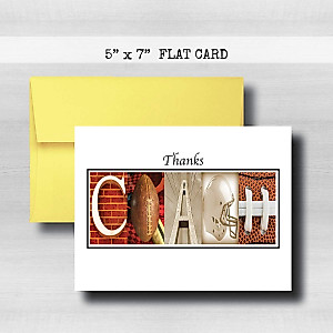 Personalized Football Coach Thank You Card, 5"x 7" Flat Card, Greeting Cards