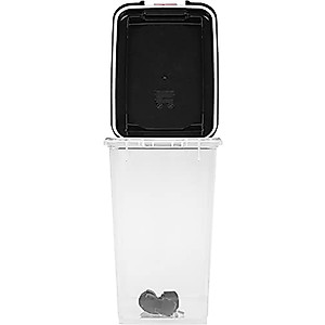 IRIS USA 25Lbs./33Qt. WeatherPro Airtight Pet Food Storage Container with Attachable Casters, For Dog Cat Bird and Other Pet Food Storage Bin, Keep Fresh, Translucent Body, Easy Mobility, Black