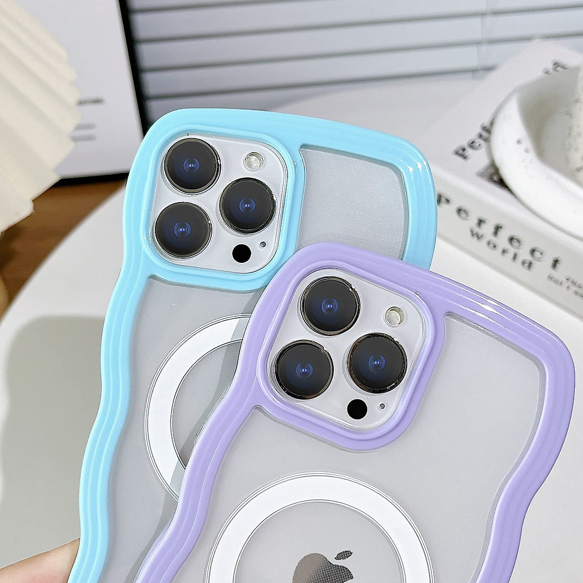 Yeddabox Compatible for iPhone 13 Pro Max Case with Magsafe, Wave Magnetic Phone Case Cute Water Ripple Candy Colors Frame Shockproof for iPhone 13 Pro Max Phone Case for Women 6.7 Inch - Purple