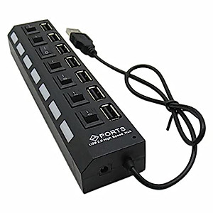 High Performance 7 Port USB 2.0 HUB for LED Powered High Speed Splitter Extender Cable Black White New
