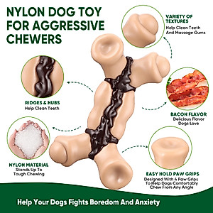 Indestructible Dog Chew Toys for Aggressive Chewers Large Breed,Dog Toys for Boredom and Stimulating,Nylon Dog Bones for Aggressive Chewers