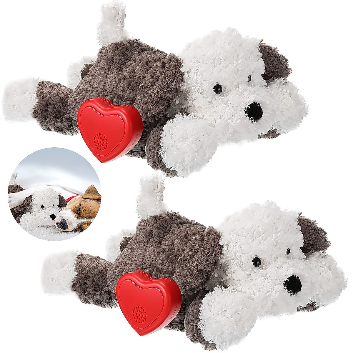 Liliful 2 Pack Puppy Heartbeat Toy Stuffed Puppy for Sleep Aid Plush Animals Dog Toy with Beating Heart Relief Separation Anxiety Training Behavioral