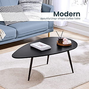 SAYGOER Black Small Coffee Table Modern Oval Coffee Tables Retro Center Table for Small Space Mid Century Coffee Table Rustic Accent Table for Living Room Home Office, Easy Assembly