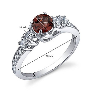 PEORA Garnet Solstice Ring for Women 925 Sterling Silver, Natural Gemstone Birthstone, 0.50 Carat Round Shape, Comfort Fit, Size 7