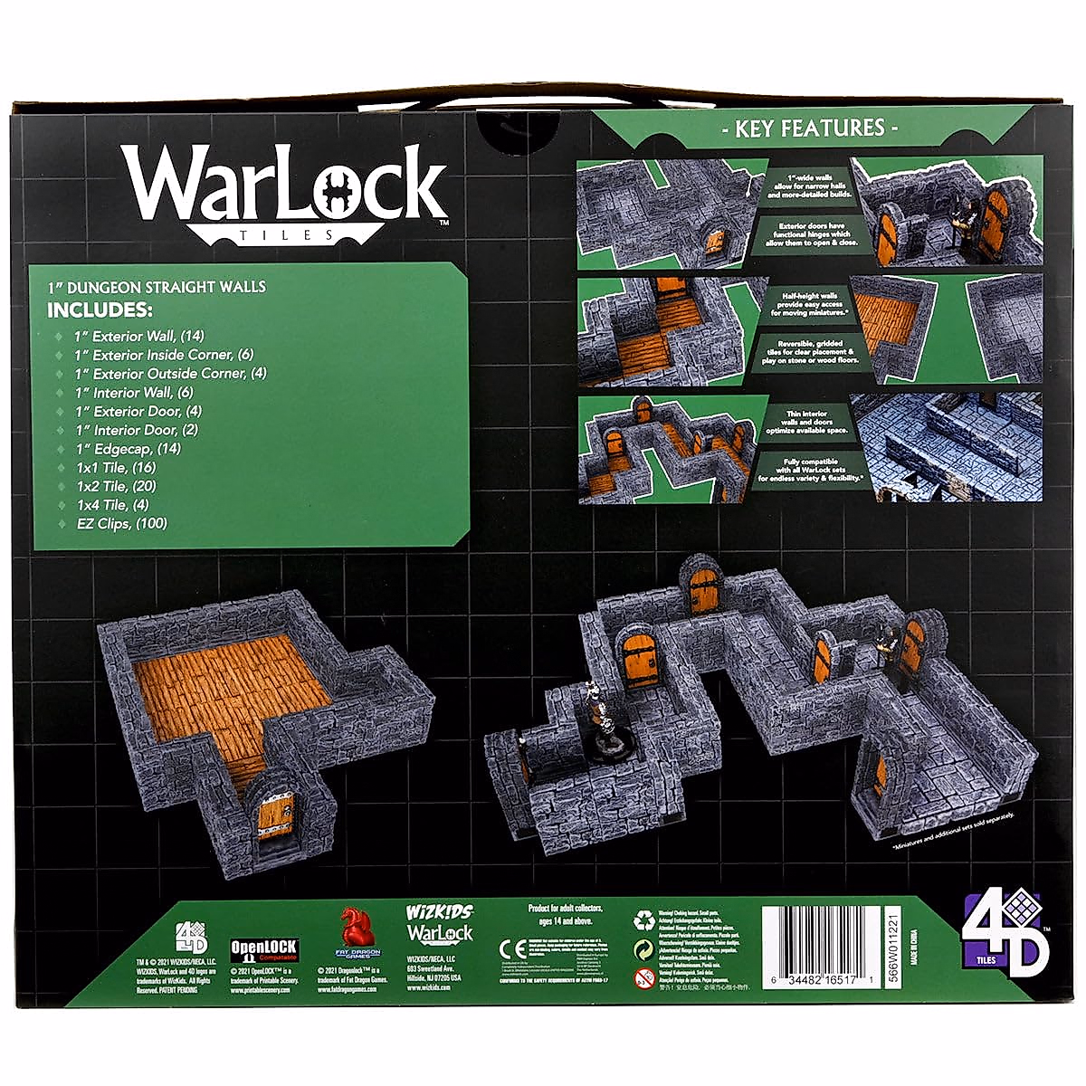 Warlock Tiles: Expansion – 1 in. Dungeon Straight Walls