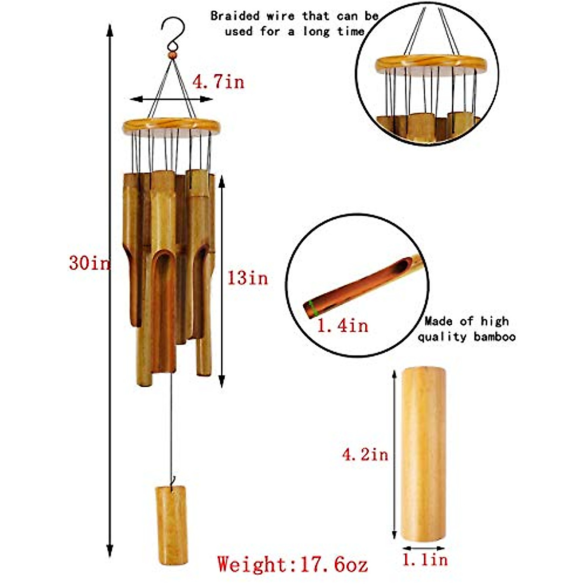 Afirst Wooden Wind Chimes Outdoor, Bamboo Wind Chimes with Amazing Deep Tone for Patio Garden Home Décor, Natural Beautiful Sound