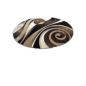 Modern Round Contemporary Area Rug Chocolate Brown Black Beige Abstract Sculptured Design 258 (4 Feet X 4 Feet )