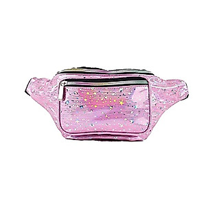 Holographic 80s 90S Rave Pink Stars Fanny Pack for festival women, Girl Cute Fashion Waist Bag Belt Bags-Pink Stars