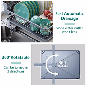 Hiviweer Dish Drying Rack - Space-Saving Dish Rack,Dish Racks for Kitchen Counter with Drainboard, Rustproof Dish Drainer with a Removable 4-Compartment Utensil Holder,Gray