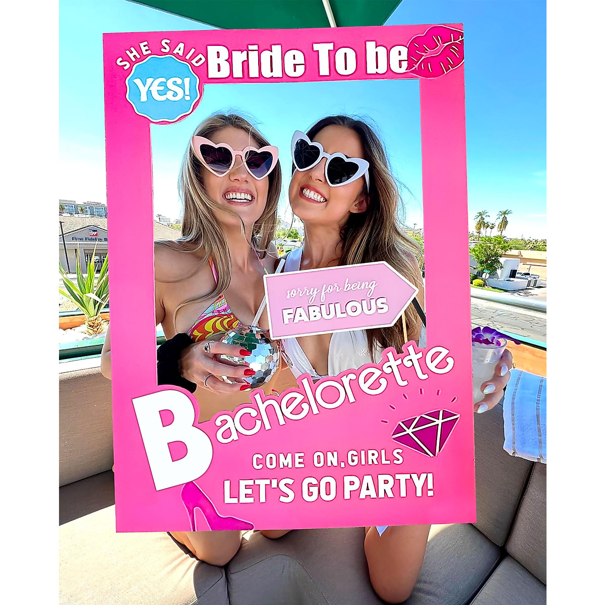 JeVenis Lets Go Party Bachelorette Photo Booth Props Hot Pink Girl Bachelorette Party Supplies for Bachelorette Bridal Shower Party Supplies