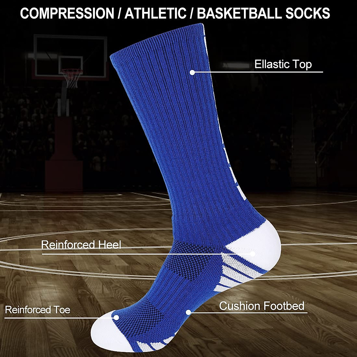 Dingcooler Elite Basketball Socks 2/4 Pairs, Mid Calf Athletic Socks for Men Women Boys Girls