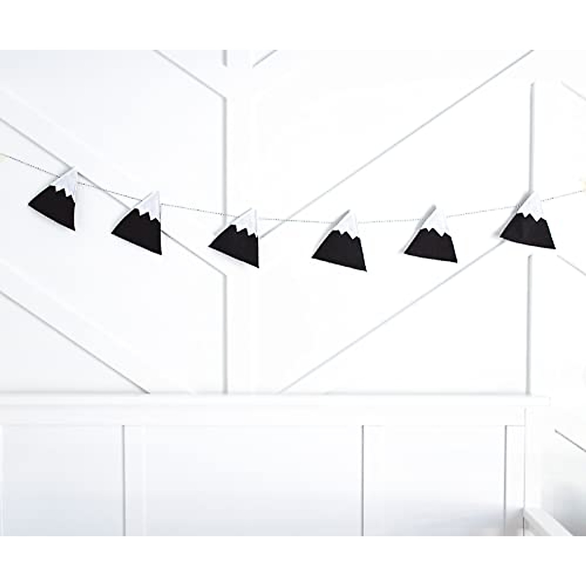 ELLA & MAX Kids Nursery Decor Mountain Garland Banner Black Felt Bunting, Woodland Theme Nursery, Rustic Nursery Decor. Handmade in USA.