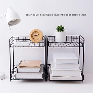 2 Tier Cabinet Organizer, Lainrrew Stackable Under Sink Organizer Mesh Basket Under the Sink Storage Organizer Shelves Rack for Home, Kitchen, Bathroom, Countertop (Black)