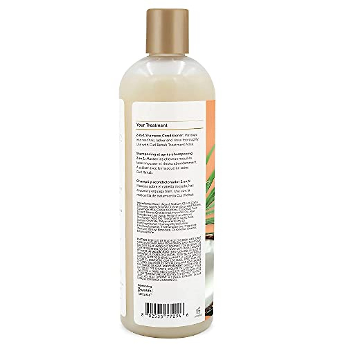 Curl Rehab Dry Hair/Damage Repair Treatment 2 in 1 Shampoo Conditioner (3 Pack), Enriched with Coconut Milk & Avocado, 16 Oz