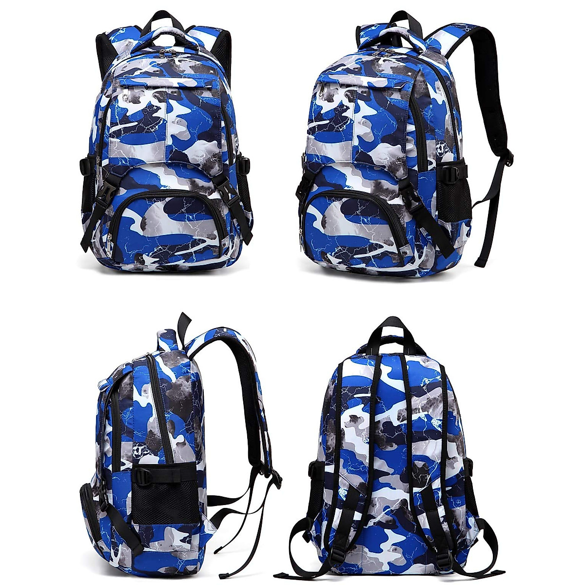 BLUEFAIRY Boys Backpack for School Bookbag for Kids Elementary Middle School Bags for Teens Mochila Escolar para Niños 8-10 Back to School Gifts Large Compartment Camo Blue