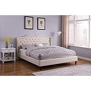 Home Life Premiere Curved Classics Cloth Light Beige Linen 51" Tall Headboard Platform Bed with Slats Full - 019