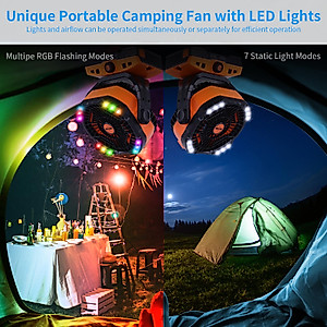 20000mAh Camping Fan Oscillating Fan Portable Fan Battery Powered Fan Rechargeable Camping Fan essentials Tent Fan Light Hook 270° Pivot Stepless Speed Battery Operated Fan USB Desk Outdoor Fan