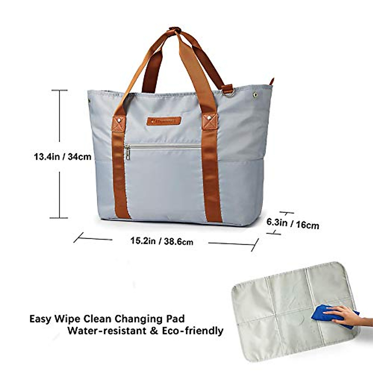 Baby Large Diaper Bag, Maternity Nappy Tote Bags for Mom Organizer Multi-Function Travel Shoulder Bag Waterproof with Stroller Straps, Nappy Changing Pad, Insulated Pockets Grey