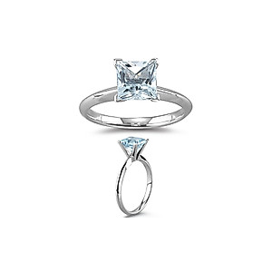 Vogati 1.60 Ct 7 mm AA Princess Aquamarine Solitaire Ring in 14K White Gold-7.5