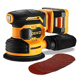 DEKOPRO 20V Orbital Sander Cordless Power Sander Tool with Battery and Charger Electric Hand Sanders Tools for Wood, Dust Bag, Vacuum Blower Attachment