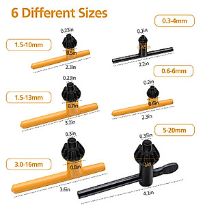 Drill Chuck Key Wrench, 6 Sizes Drill Press Chuck Key Replacement Drill Clamping Wrench Chuck Press Wrench Key for Electric Drill Clamping Tool of 4 mm, 6 mm, 10 mm, 13 mm, 16 mm, 20 mm in Diameter